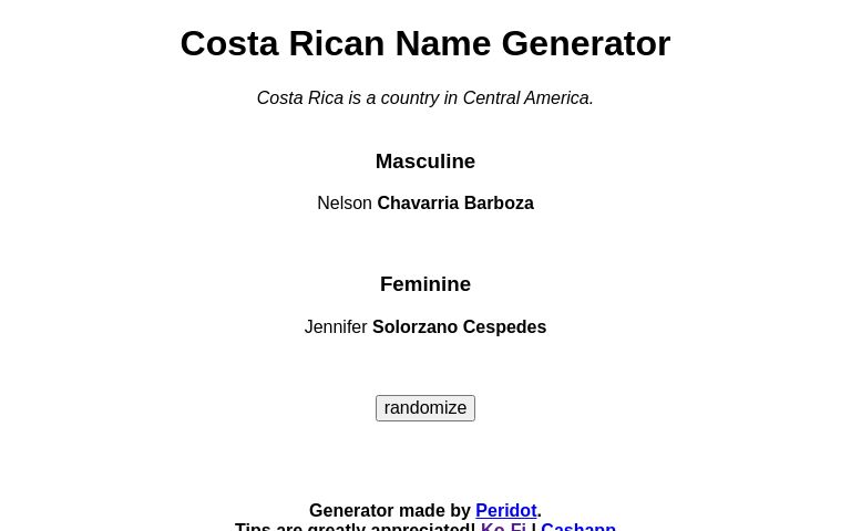 Costa Rican Name Generator