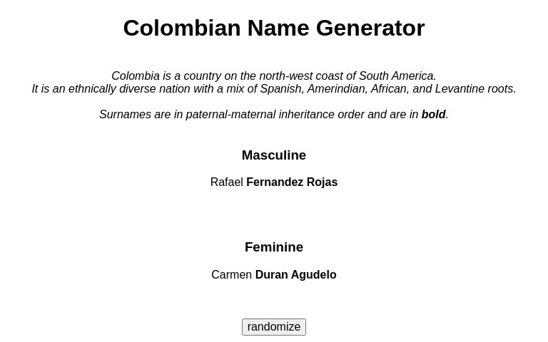 Colombian Name Generator