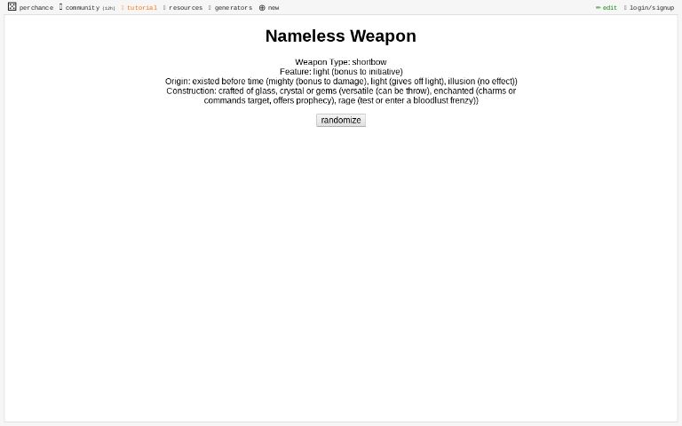 Nameless Weapon ― Perchance Generator