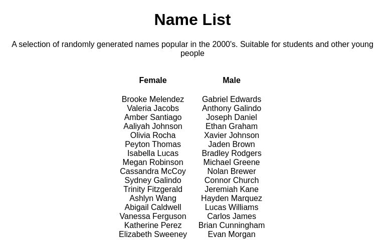 Name List ― Perchance Generator