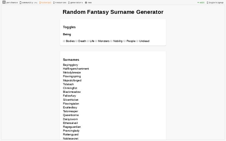 Random Fantasy Surname Generator