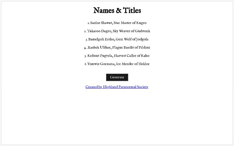Names & Titles ― Perchance Generator