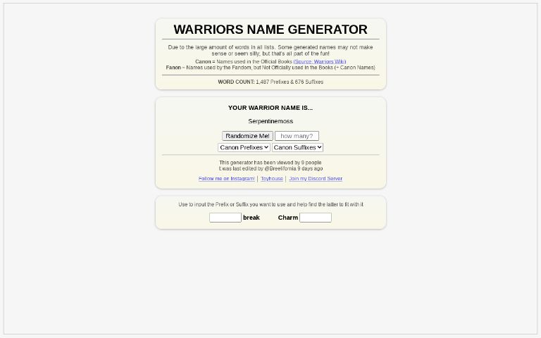 WARRIORS NAME GENERATOR