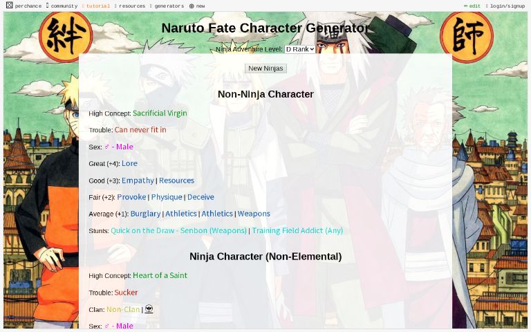Naruto Fate Character Generator