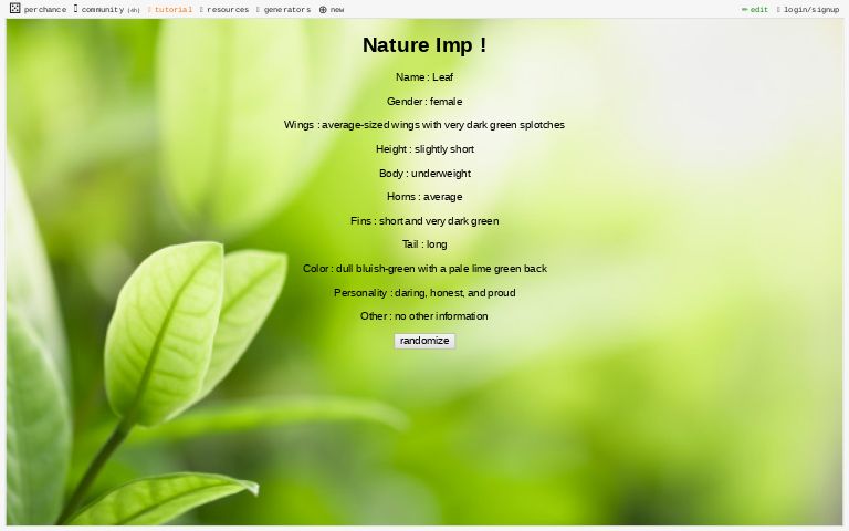 Nature Imp ! ― Perchance Generator