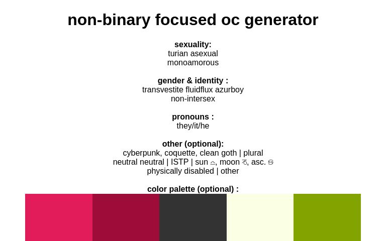non-binary focused oc generator