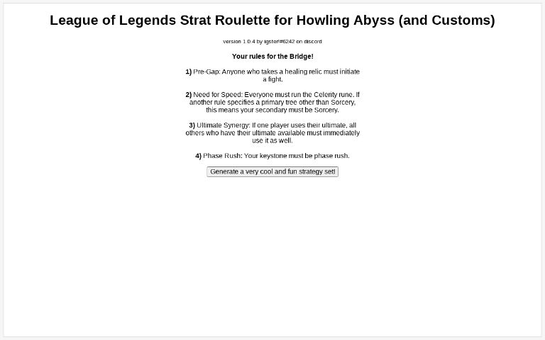 League of Legends Strat Roulette for Howling Abyss (and Customs ...