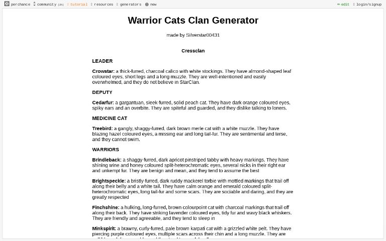 Warrior Cats Clan Generator