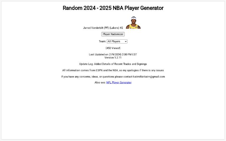Random 2024 - 2025 NBA Player Generator