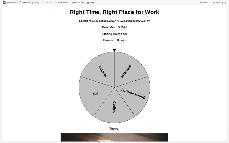 Right Time, Right Place for Work ― Perchance Generator