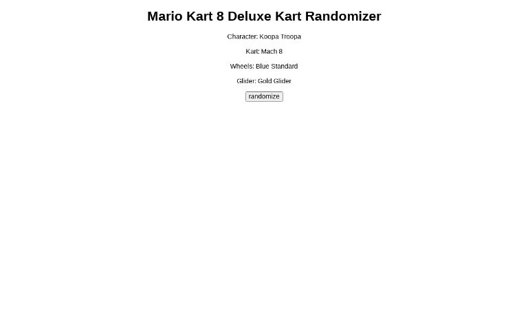 Mario Kart 8 Deluxe Kart Randomizer ― Perchance Generator