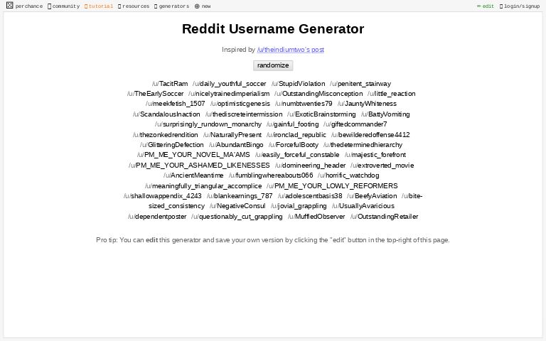 Reddit Username Generator ― Perchance