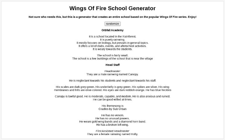 Wings Of Fire School Generator