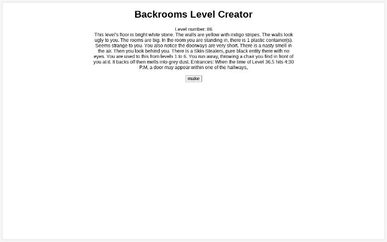Backrooms Level Creator ― Perchance Generator