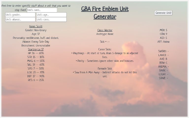 GBA Fire Emblem Unit Generator