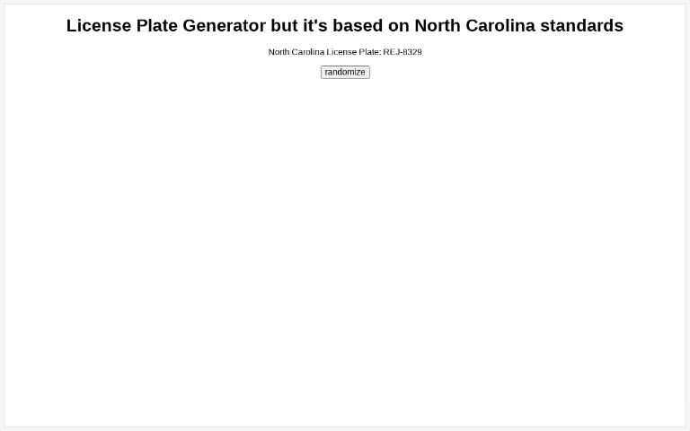 License Plate Generator but it's based on North Carolina standards