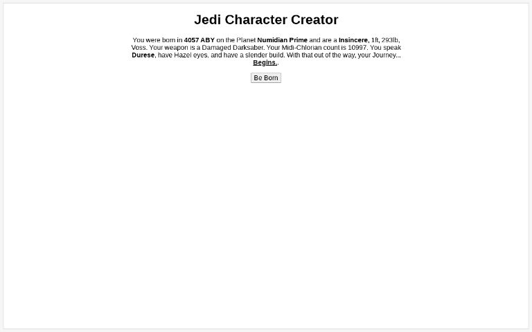 Jedi Character Creator ― Perchance Generator
