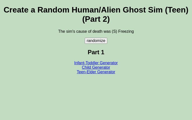 Create a Random Human/Alien Ghost Sim (Teen) (Part 2) ― Perchance Generator