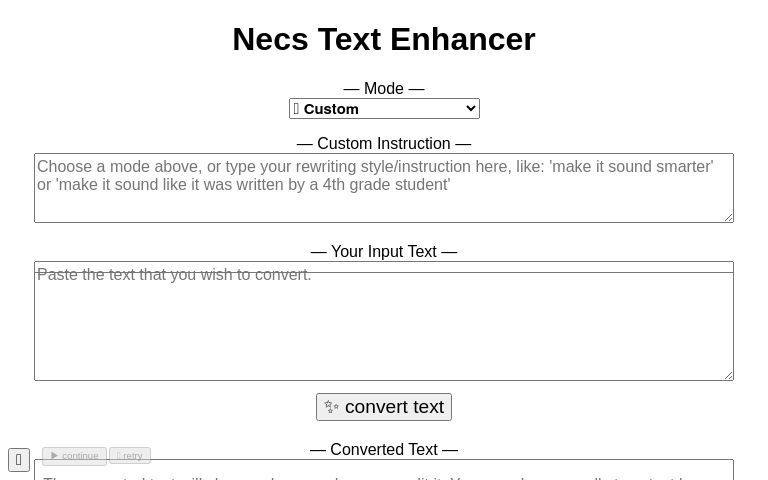 AI Text Converter/Rewriter (free, no sign-up, unlimited) ― Perchance Generator