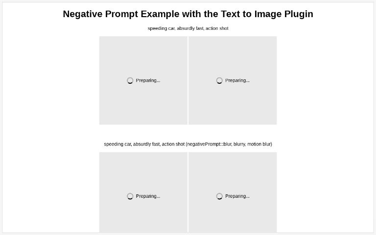 Negative Prompt Example with the Text to Image Plugin
