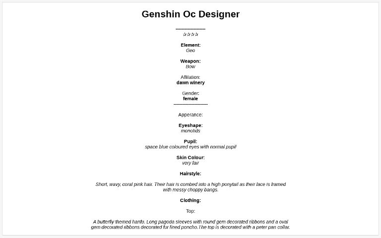 Genshin Oc Designer ― Perchance Generator