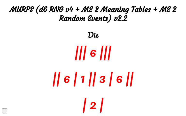 MURPS (d6 RNG v4 + ME 2 Meaning Tables + ME 2 Random Events) v2.2 ...