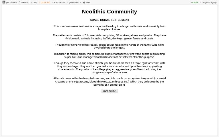 Neolithic Community ― Perchance Generator