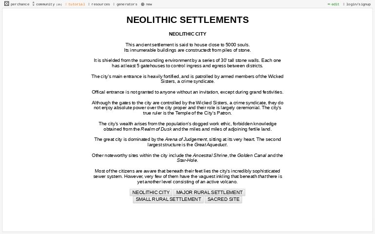 NEOLITHIC SETTLEMENTS ― Perchance Generator