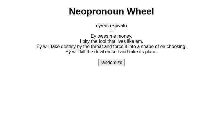 Neopronoun Wheel ― Perchance Generator