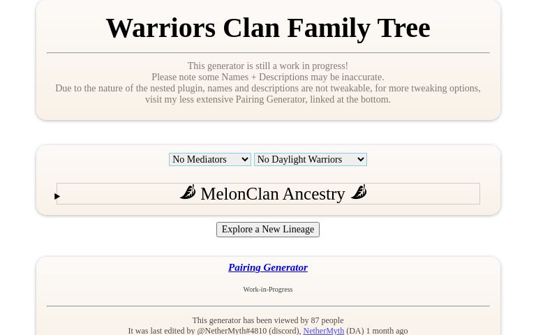 Warriors Clan Family Tree ― Perchance Generator