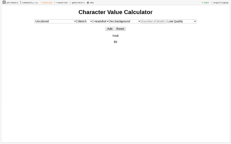 Character Value Calculator ― Perchance Generator