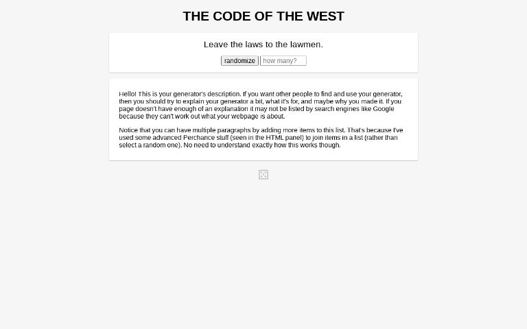 THE CODE OF THE WEST ― Perchance Generator