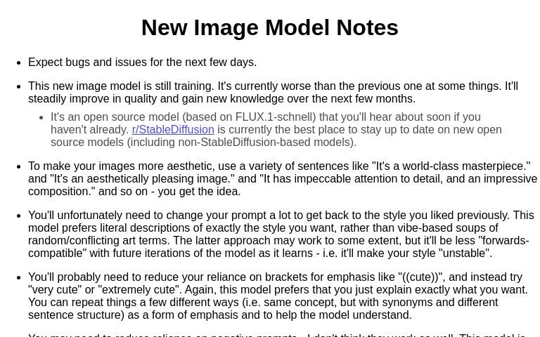 New Image Model Notes ― Perchance Generator