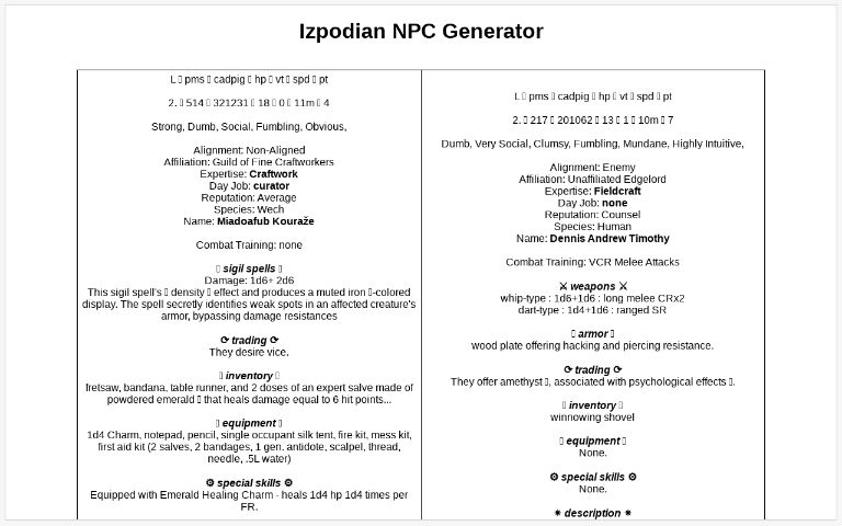 Izpodian NPC Generator