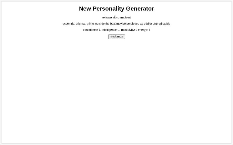New Personality Generator