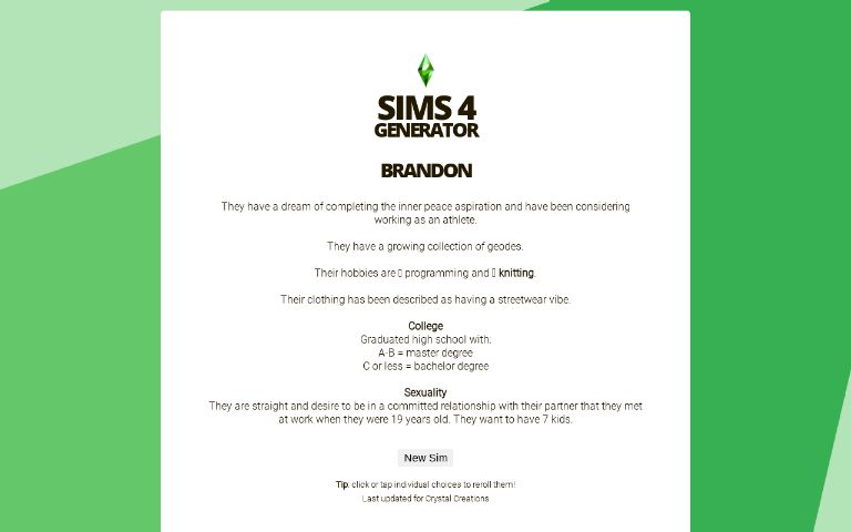 Sims 4 ― Perchance Generator