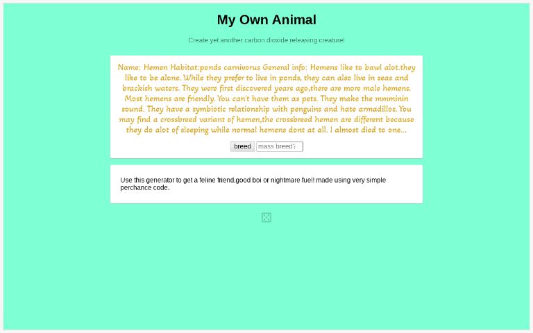 My Own Animal ― Perchance Generator