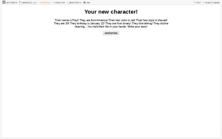 Your new character! ― Perchance Generator