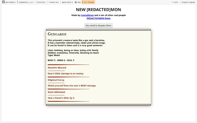 NEW [REDACTED]MON ― Perchance Generator