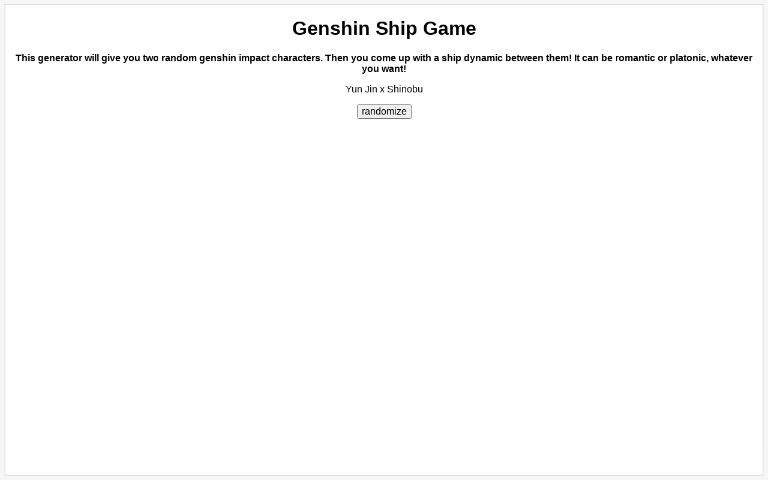 newrandomgenshinship ― Perchance Generator