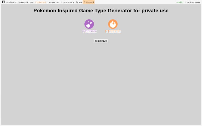 Pokemon Inspired Game Type Generator for private use