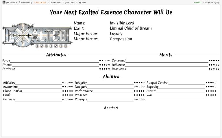 Your Next Exalted Essence Character Will Be ― Perchance Generator