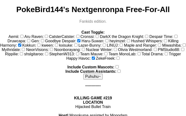 PokeBird144's Nextgenronpa Free-For-All ― Perchance Generator