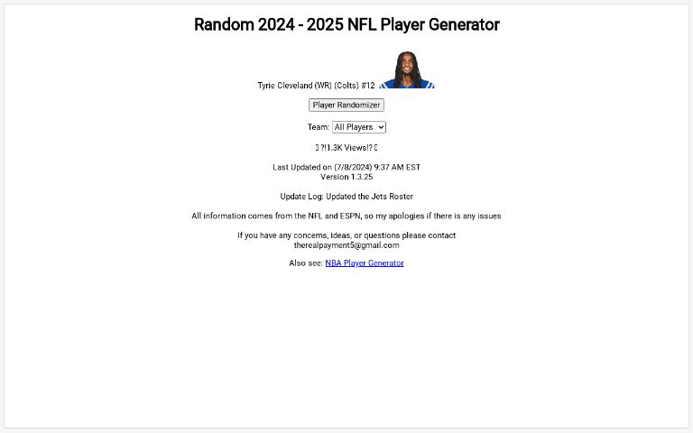 Random 2024 - 2025 NFL Player Generator