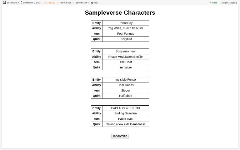 Sampleverse Characters ― Perchance Generator