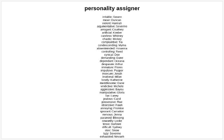personality assigner ― Perchance Generator