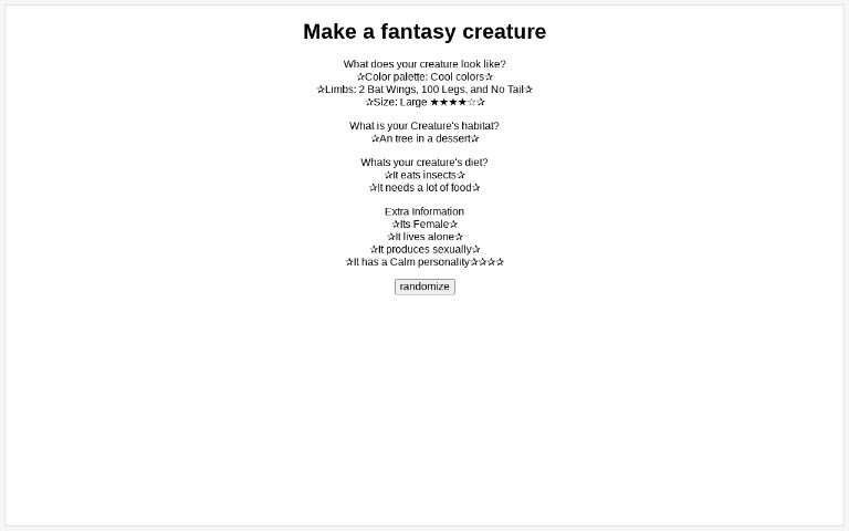 Make a fantasy creature ― Perchance Generator