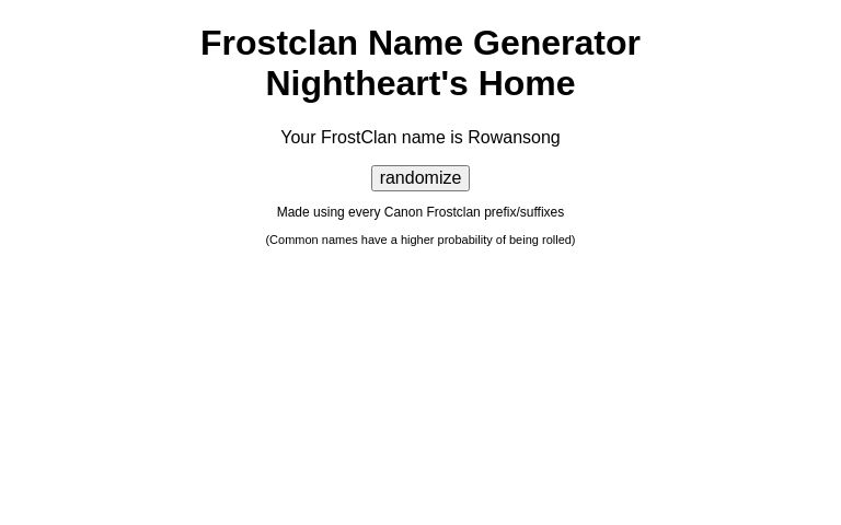 Frostclan Name Generator Nightheart's Home