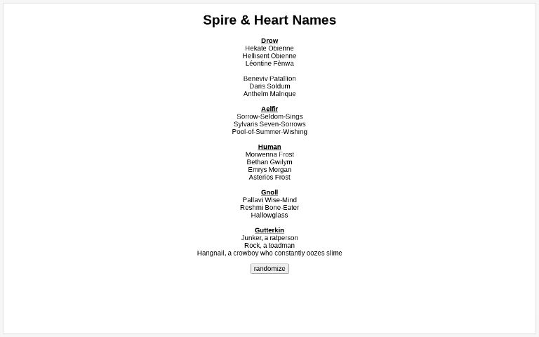 Spire & Heart Names ― Perchance Generator