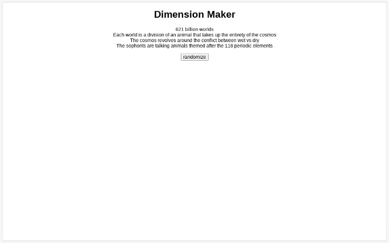 Dimension Maker ― Perchance Generator